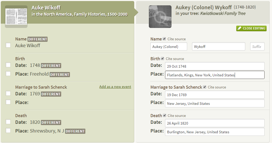 WIKOFF/WYCKOFF/WYKOFF, Auke “Aukey”, 1748 -1820 Monmouth Co., NJ ...